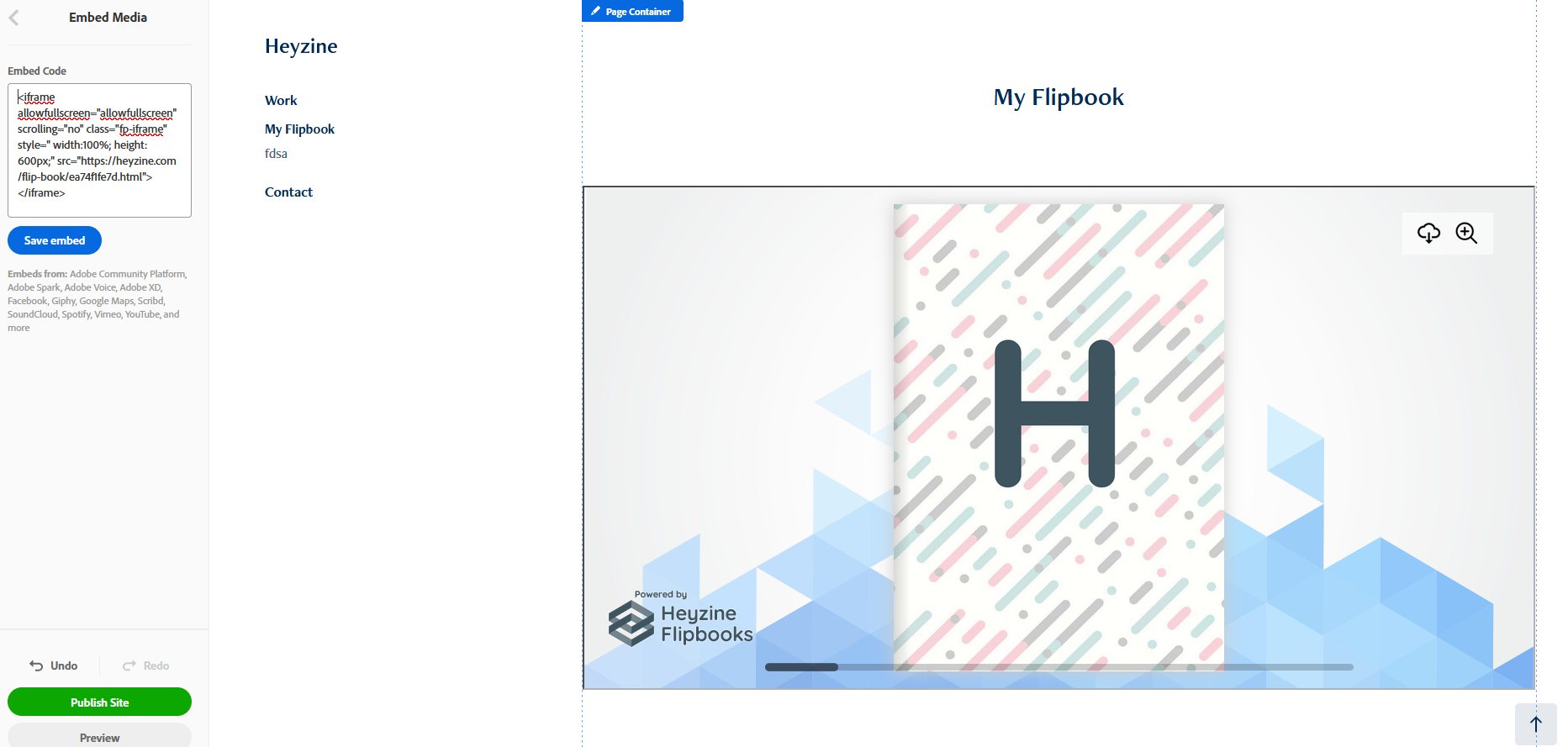 Using flipbooks with Adobe Portfolio